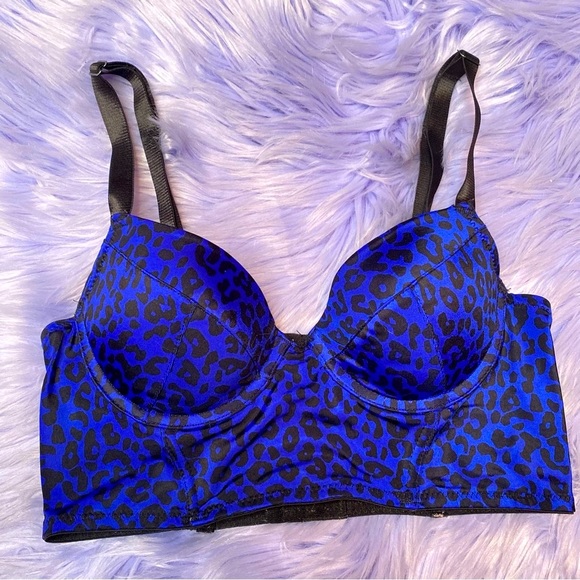 Intimates & Sleepwear | Royal Blue Leopard Print Push Up Corset Bra ...